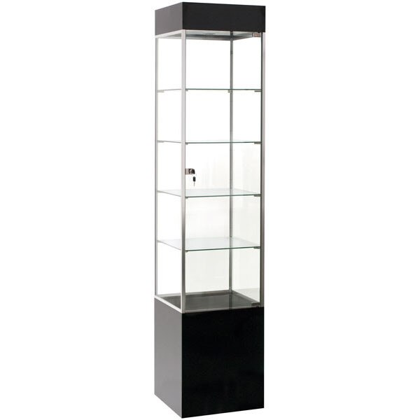 Display Tower Showcase - Square, Black, Chrome Frame 75"H x 16"W