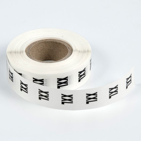 Size labels-XXL 1/2" diameter - clear with black print 1m/roll