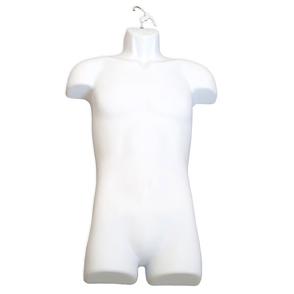 Mens torso form full body open back injection molded plastic w hanger hook white