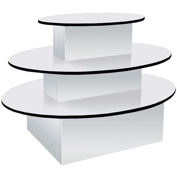 3-tier table oval 60"lx40"hx44"w white with black T-molding
